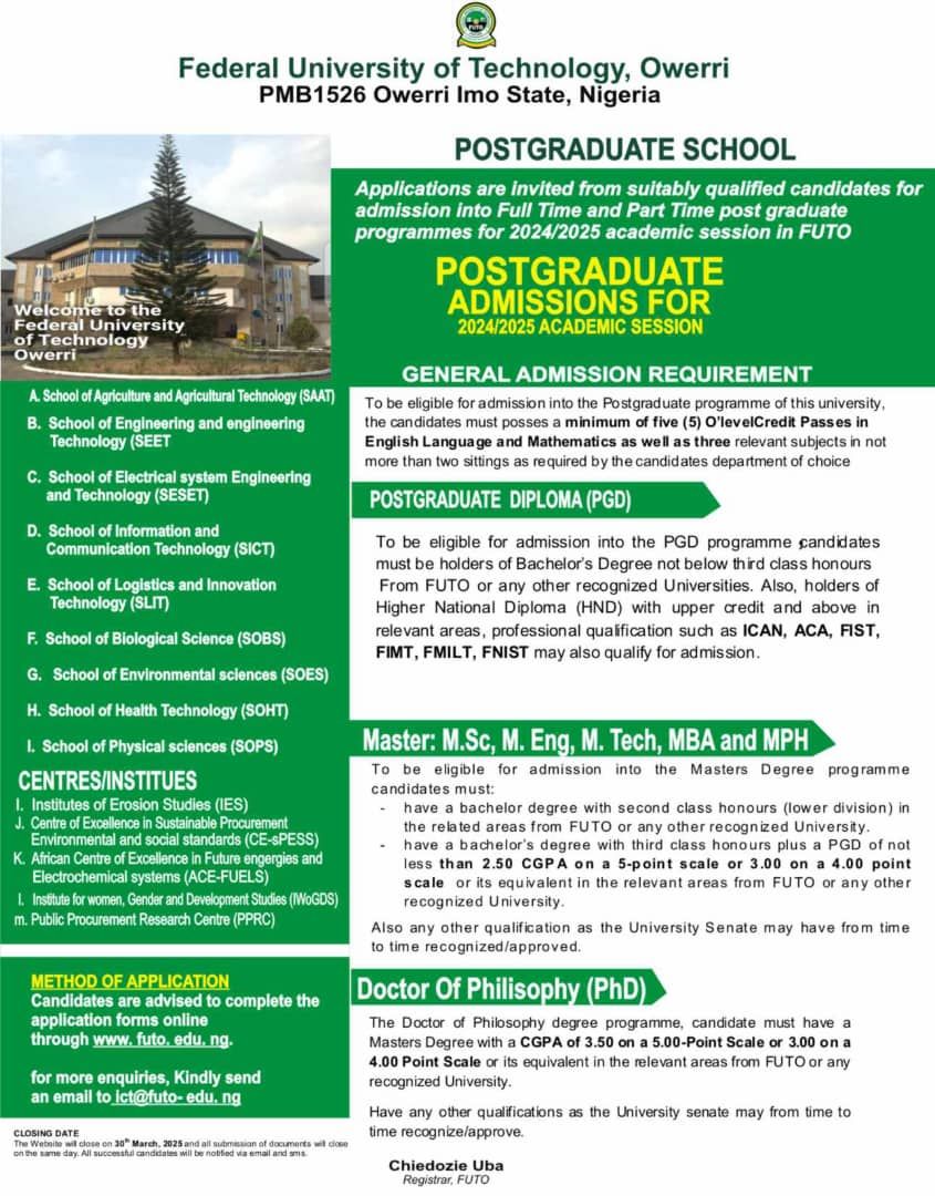 Home | Federal University of Technology, Owerri